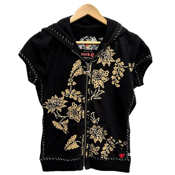 TWISTED HEART | Tops | Twisted Heart Rhinestone Floral Zip Hoodie Size ...
